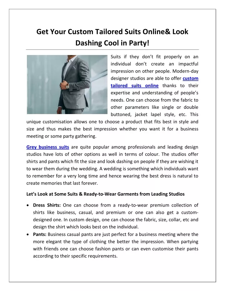 PPT Get Your Custom Tailored Suits Online Look Dashing Cool In Party ppt-get-your-custom-tailored-suits-online-look-dashing-cool-in-party