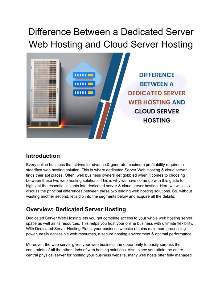 PPT - Difference Between a Dedicated Server and Cloud Server PowerPoint Presentation - ID:11753865