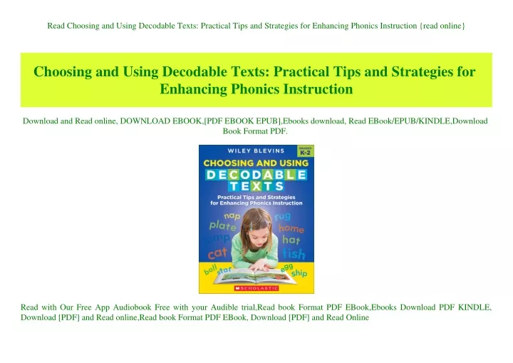 PPT - Read Choosing and Using Decodable Texts Practical Tips and ...