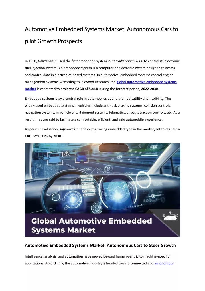 PPT - Automotive Embedded Systems Market: Autonomous Cars to pilot ...