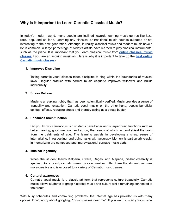 PPT - Why is it Important to Learn Carnatic Classical Music PowerPoint ...