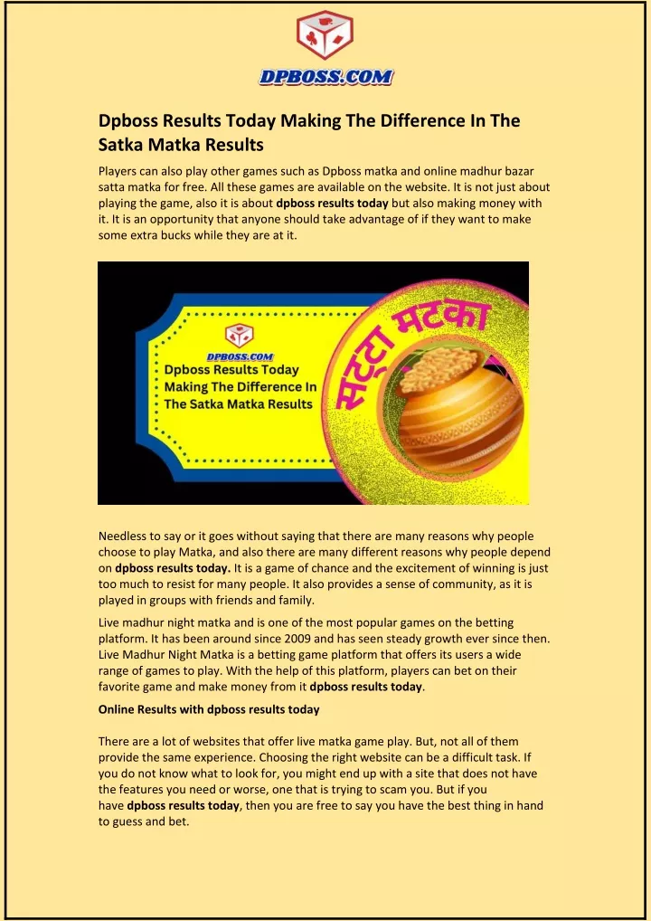 PPT - Dpboss Results Today Making The Difference In The Satka Matka ...