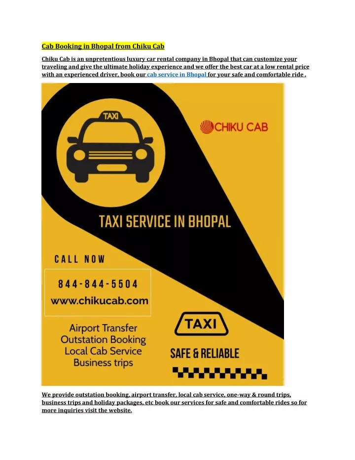 Ppt Cab Booking In Bhopal From Chiku Cab 1 Powerpoint Presentation