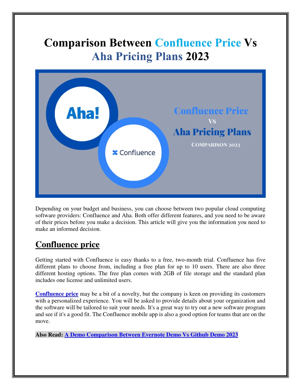 PPT Comparison Between Confluence Price Vs Aha Pricing Plans 2023 PPT Comparison Between Confluence Price Vs Aha Pricing Plans 2023