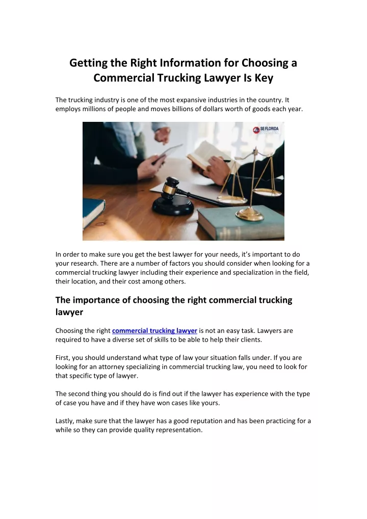 PPT - Getting the Right Information for Choosing a Commercial Trucking ...