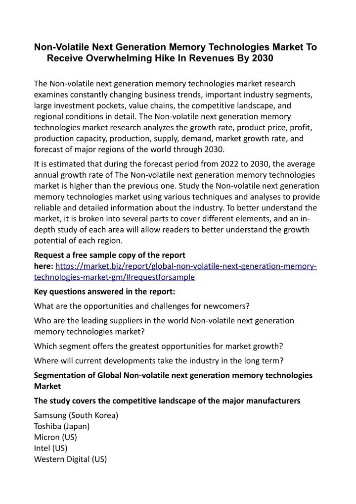 Ppt Non Volatile Next Generation Memory Technologies Market Powerpoint Presentation Id 11766353
