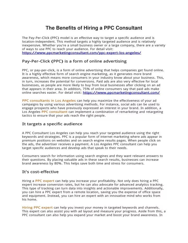 Ppt The Benefits Of Hiring A Ppc Consultant Powerpoint Presentation