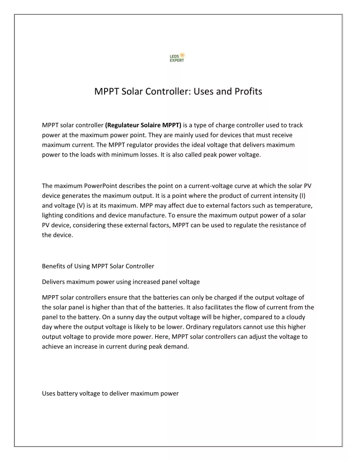 PPT - MPPT Solar Controller: Uses and Profits PowerPoint Presentation ...