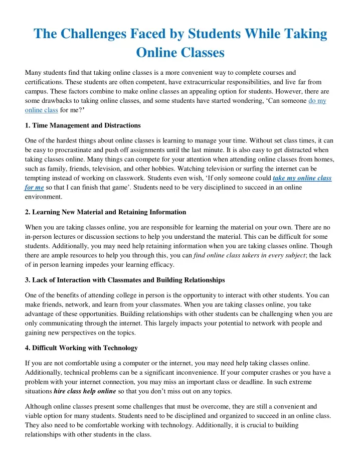 PPT - The Challenges Faced by Students While Taking Online Classes ...