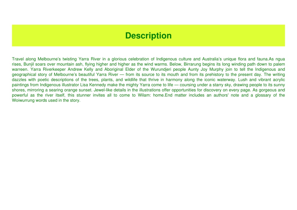 PPT - DOWNLOAD EBOOK Birrarung Wilam A Story from Aboriginal Australia ...
