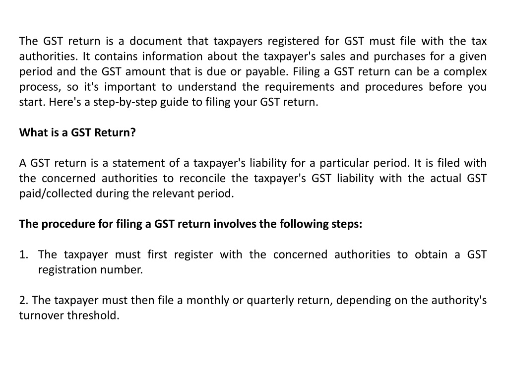 PPT - What is the procedure for filing a GST return? PowerPoint ...