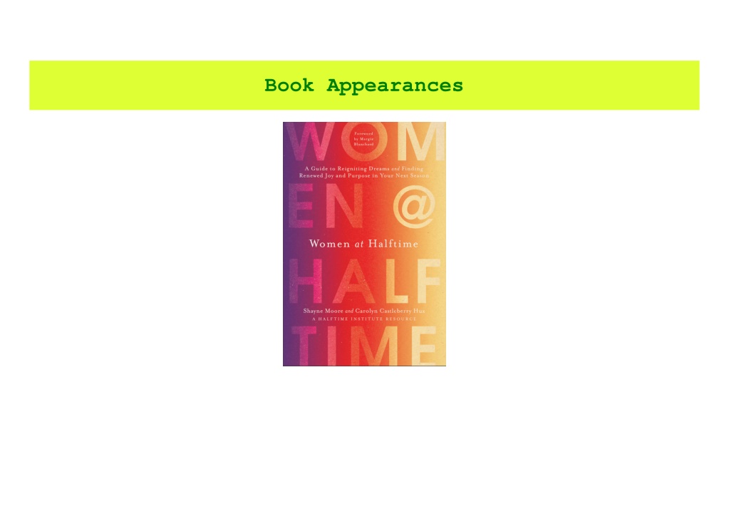 PPT - [BOOK] Women at Halftime A Guide to Reigniting Dreams and Finding ...