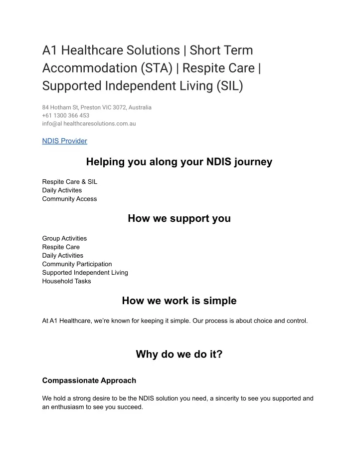 PPT - A1 Healthcare Solutions _ Short Term Accommodation (STA ...