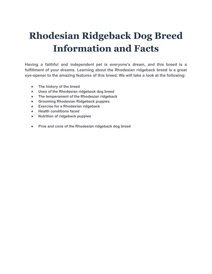 PPT - Rhodesian Ridgeback Dog Breed Information and Facts PowerPoint ...