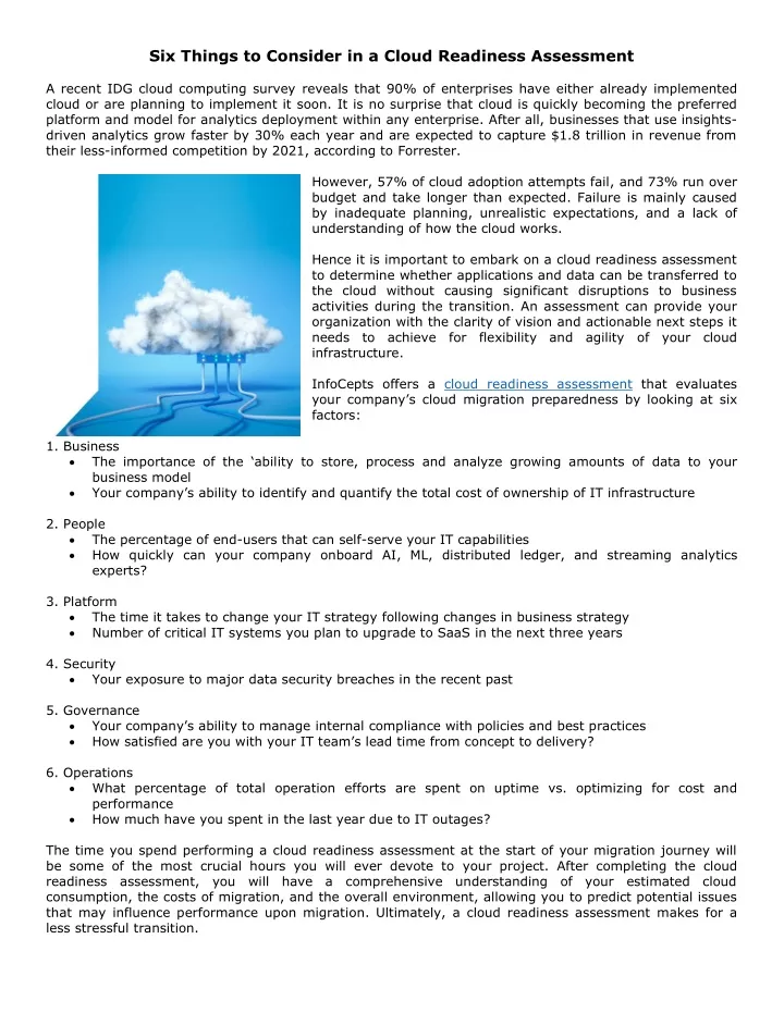 PPT - Six Things to Consider in a Cloud Readiness Assessment PowerPoint ...