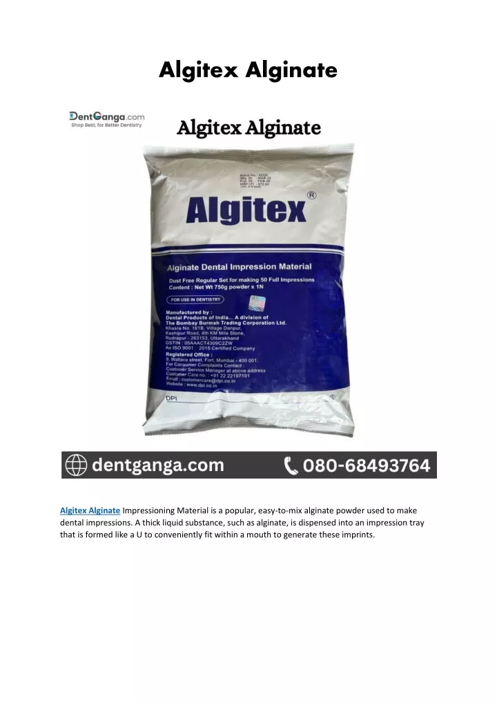 PPT - Algitex Alginate - Dent Ganga PowerPoint Presentation, free ...