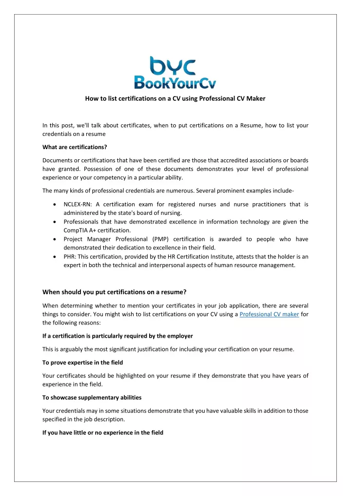 PPT - How to list certifications on a CV using Professional CV Maker ...