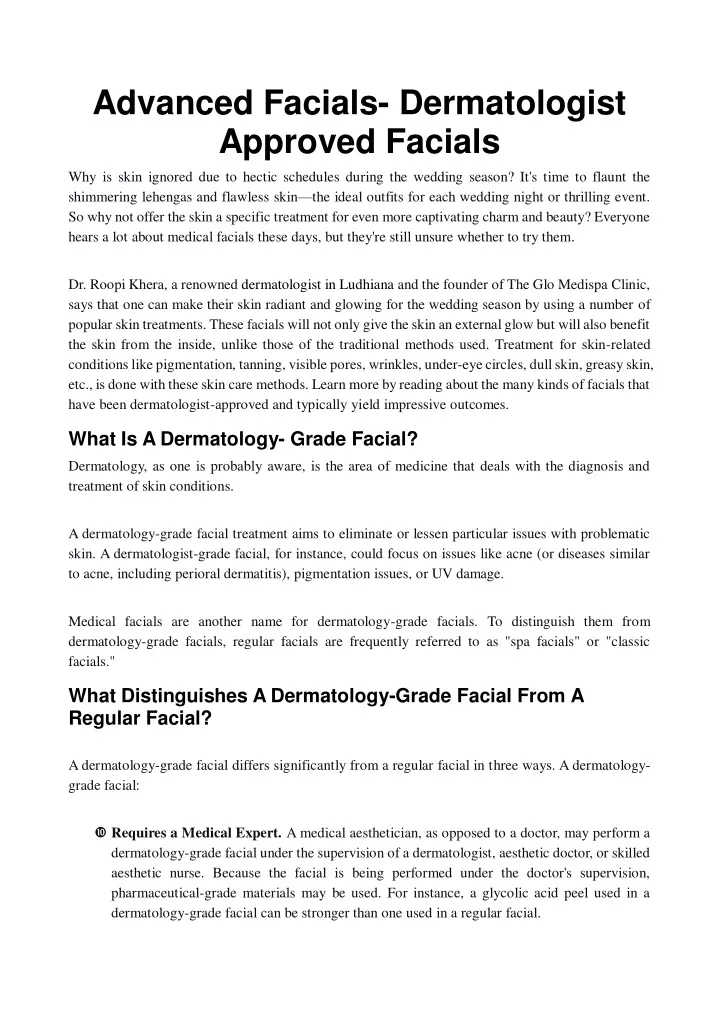 PPT - Advanced Facials- Dermatologist Approved Facials PowerPoint ...