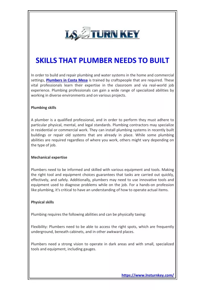 PPT - SKILLS THAT PLUMBER NEEDS TO BUILT PowerPoint Presentation, free ...
