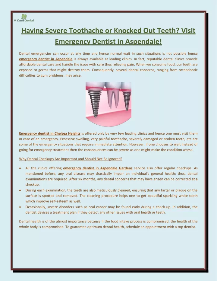 PPT - Having Severe Toothache or Knocked Out Teeth Visit Emergency ...