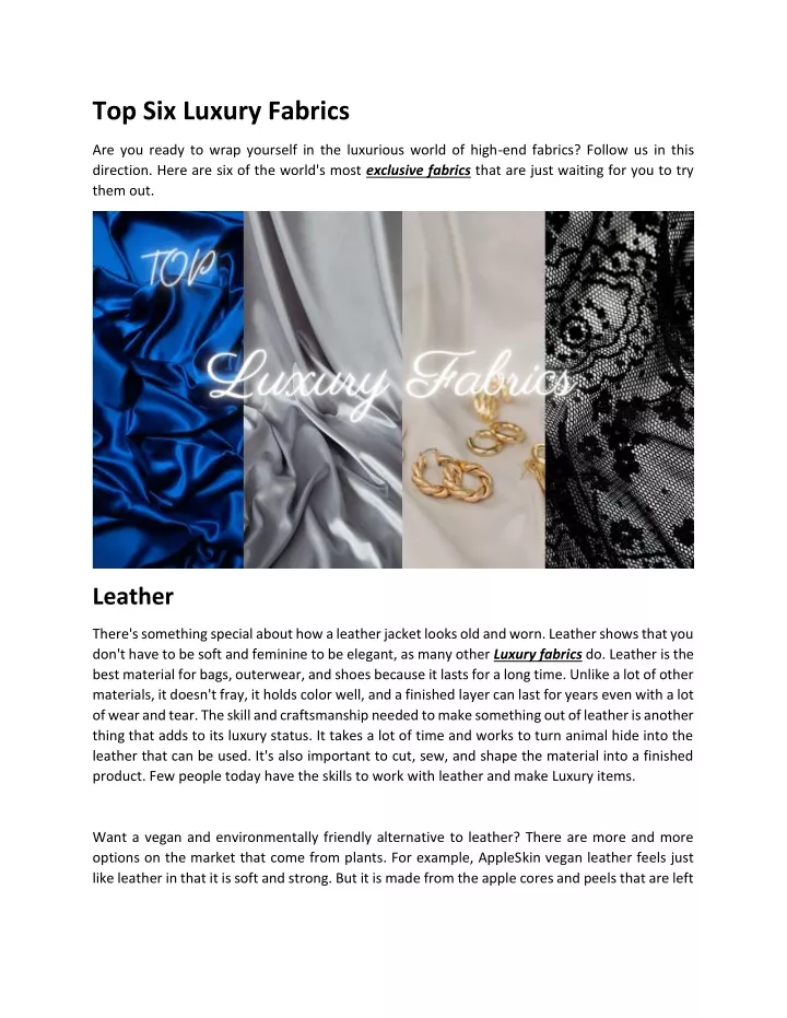 PPT - Top Six Luxury Fabrics PowerPoint Presentation, free download - ID:11776596