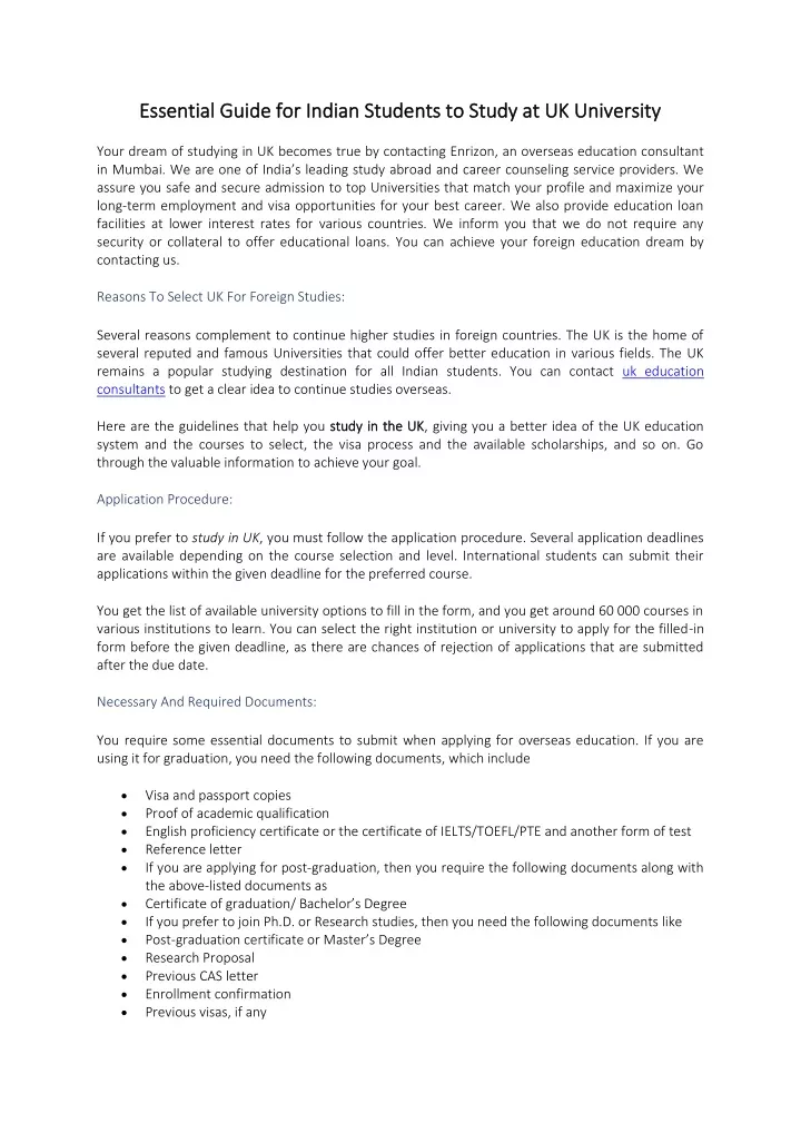 PPT - Essential Guide for Indian Students to Study at UK University ...