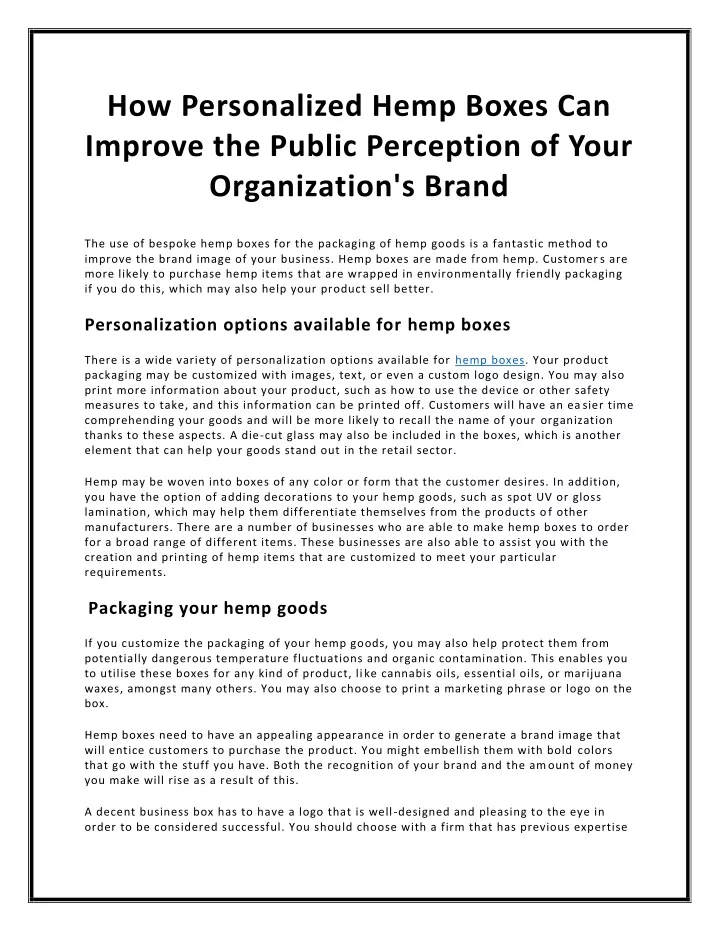 PPT - How Personalized Hemp Boxes Can Improve the Public Perception of ...