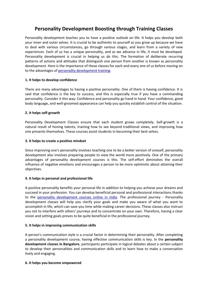 PPT - Personality Development Boosting through Training Classes ...