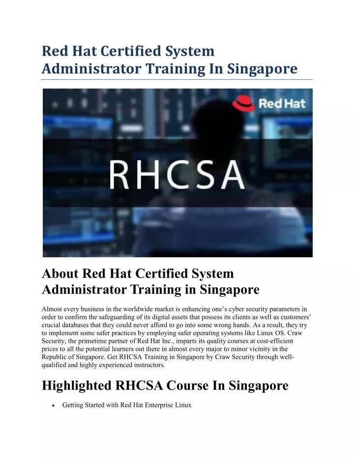 PPT - Red Hat Certified System Administrator Training In Singapore ...