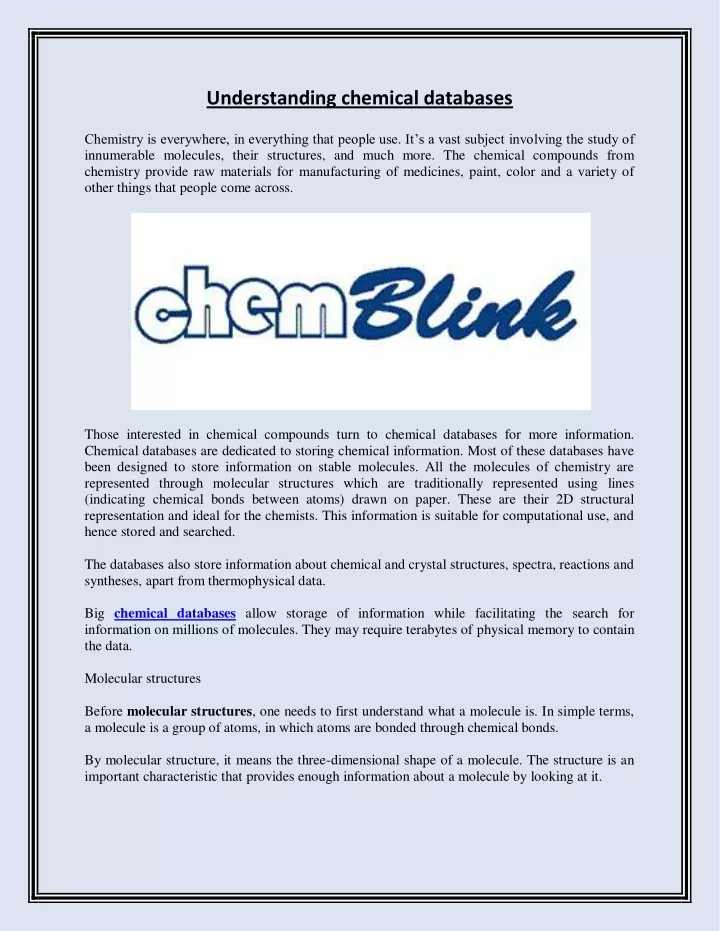 PPT - Understanding chemical databases PowerPoint Presentation, free ...