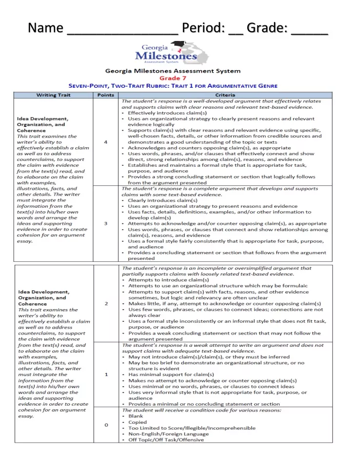 PPT - Arg Essay Rubric 7 point 2 Trait PowerPoint Presentation, free ...