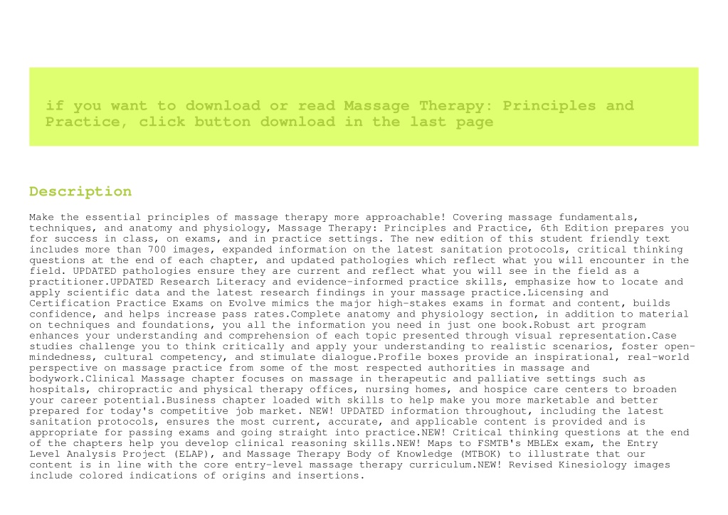 Ppt Pdf Download Massage Therapy Principles And Practice By Susan G