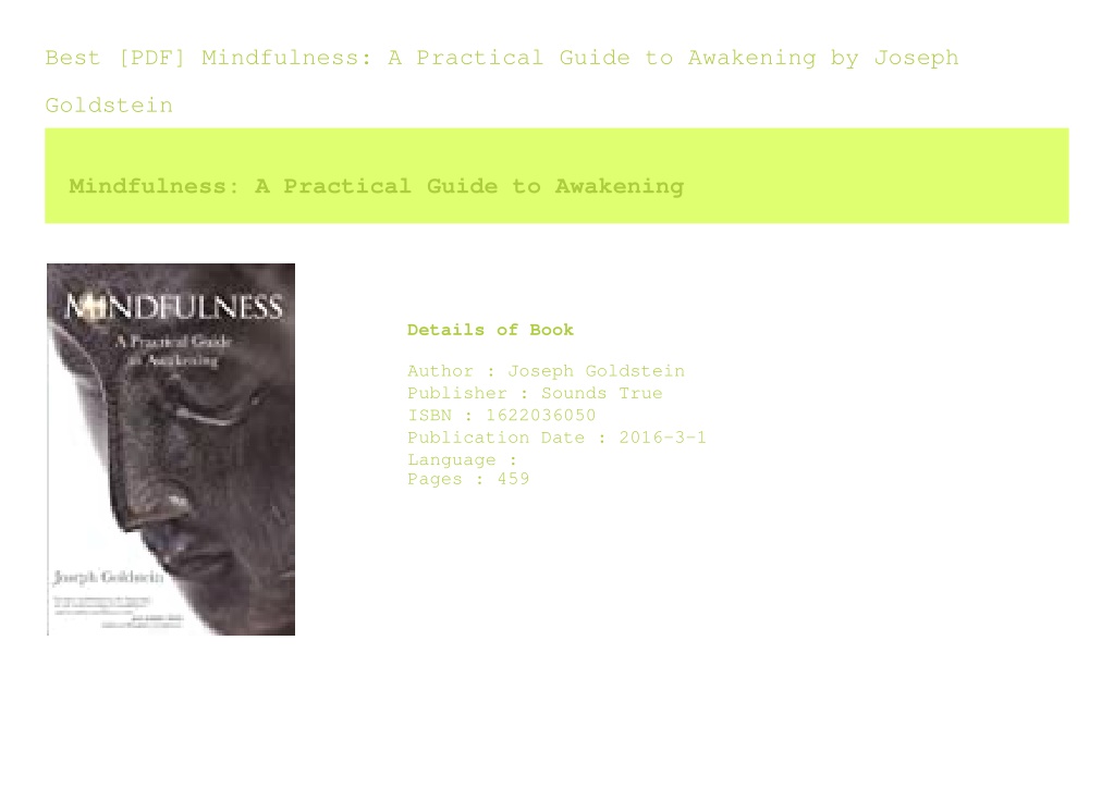 PPT - Best [PDF] Mindfulness A Practical Guide to Awakening by Joseph Goldstein PowerPoint ...