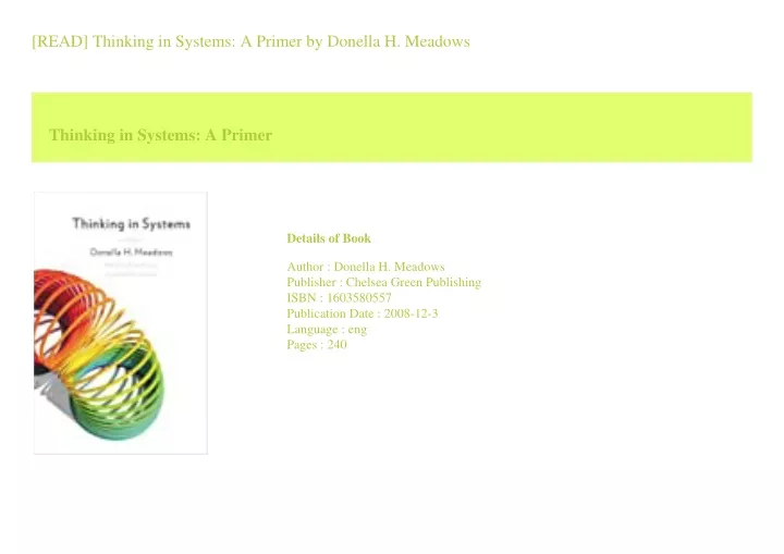 PPT - [READ] Thinking in Systems A Primer by Donella H. Meadows ...