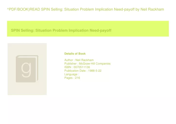 PPT - ^PDF/BOOK)READ SPIN Selling Situation Problem Implication Need ...