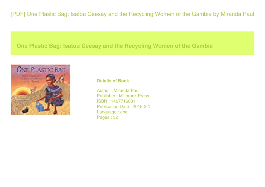 PPT - [PDF] One Plastic Bag Isatou Ceesay and the Recycling Women of ...