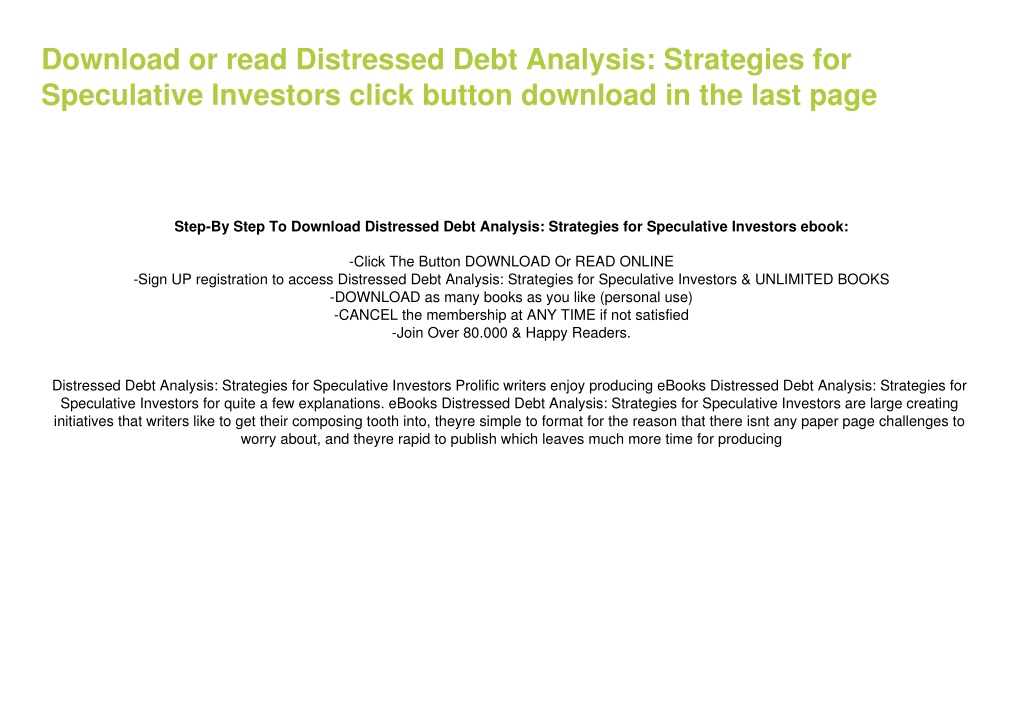 PPT - [PDF] Download Distressed Debt Analysis Strategies for ...