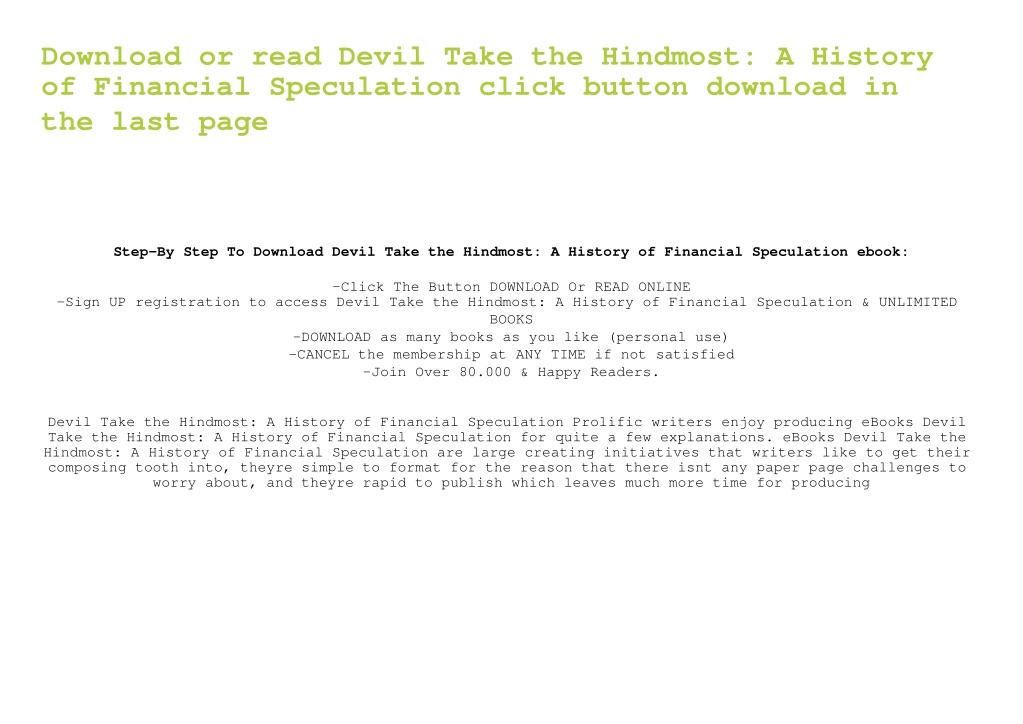 PPT - Download [PDF] Devil Take the Hindmost A History of Financial ...