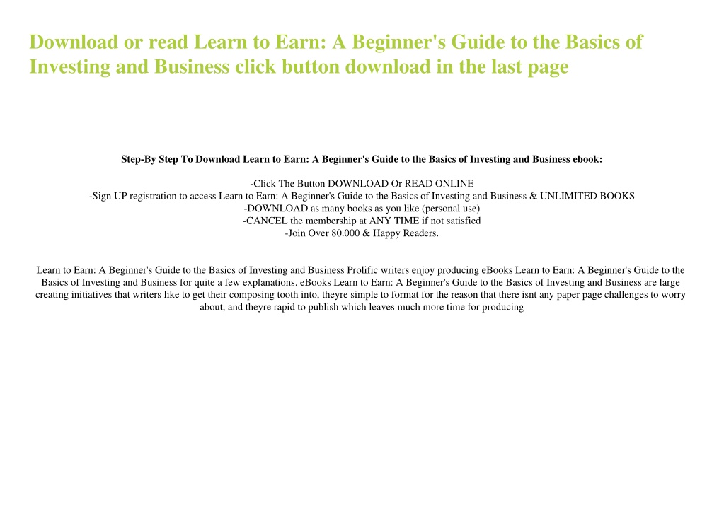 PPT - ^PDF/BOOK)READ Learn to Earn A Beginner's Guide to the Basics of ... PPT - ^PDF/BOOK)READ Learn to Earn A Beginner's Guide to the Basics of ...