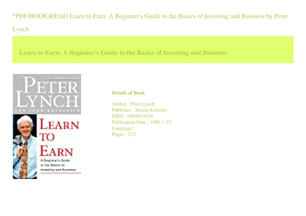 PPT - ^PDF/BOOK)READ Learn to Earn A Beginner's Guide to the Basics of ... PPT - ^PDF/BOOK)READ Learn to Earn A Beginner's Guide to the Basics of ...