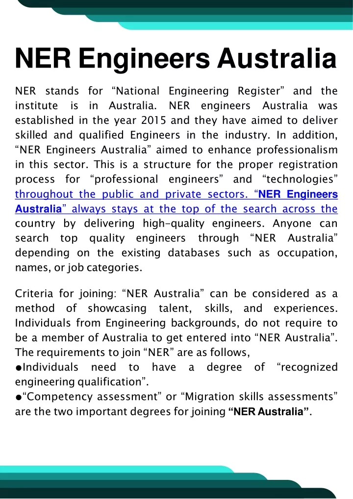 PPT - NER Engineers Australia PowerPoint Presentation, free download ...