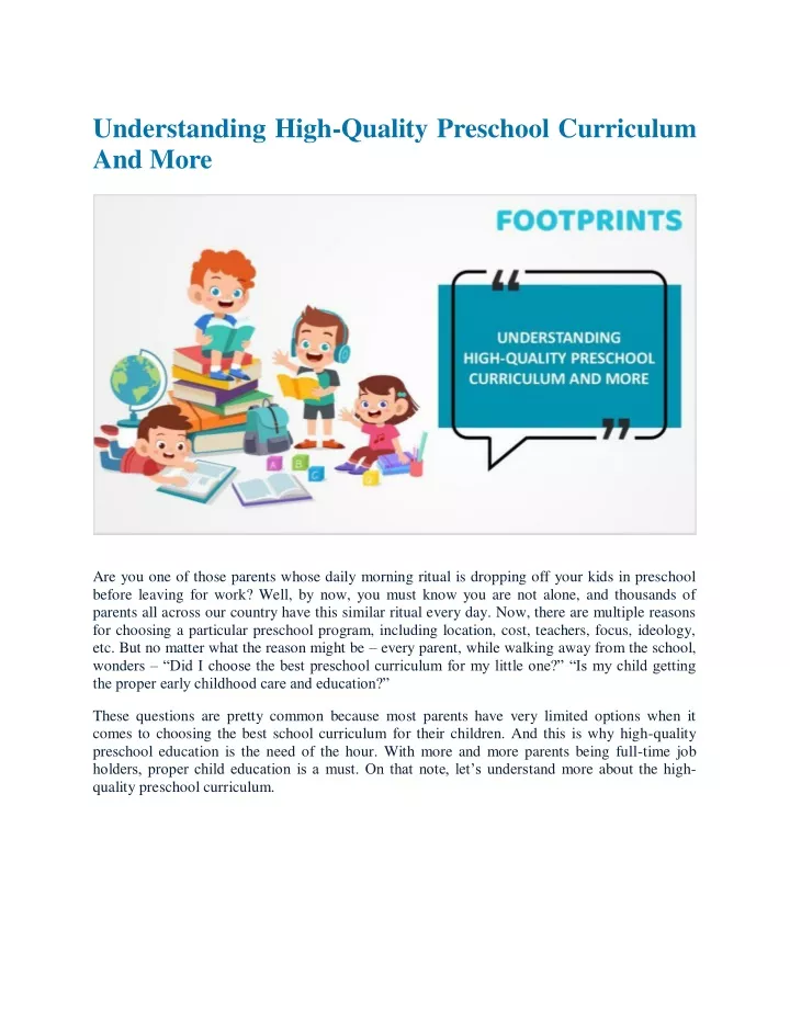 PPT - Understanding High-Quality Preschool Curriculum And More ...