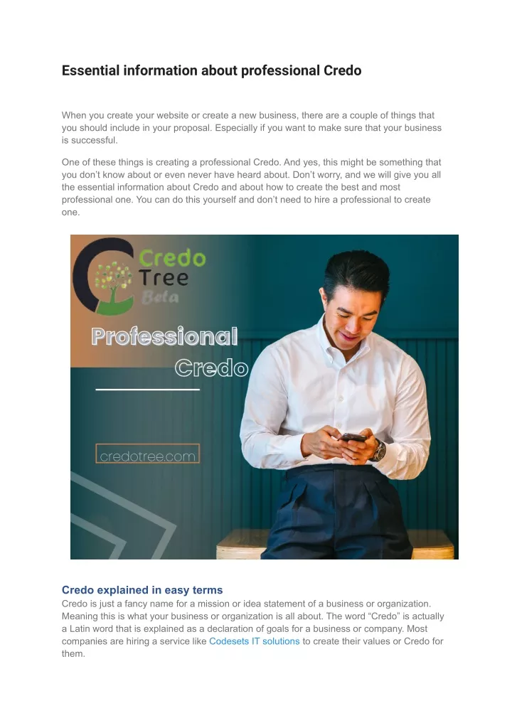 PPT - Essential information about professional Credo PowerPoint ...