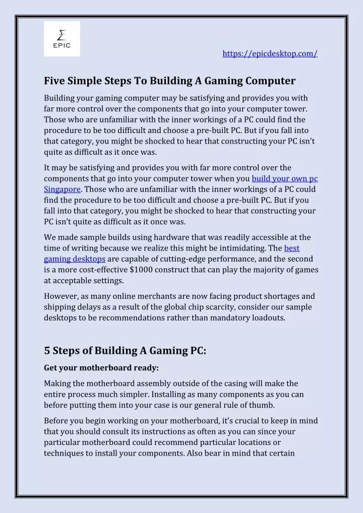PPT - Five Simple Steps To Building A Gaming Computer PowerPoint ...