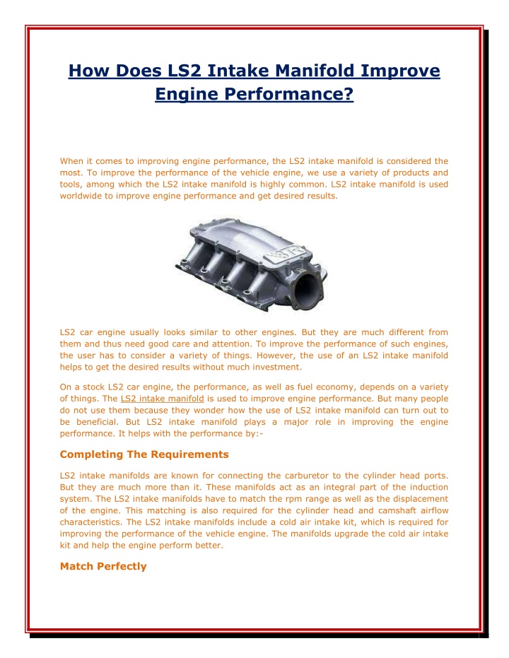 PPT - How Does LS2 Intake Manifold Improve Engine Performance ...