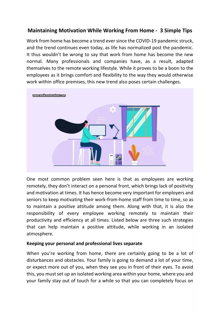 PPT - Maintaining Motivation While Working From Home - 3 Simple Tips ...