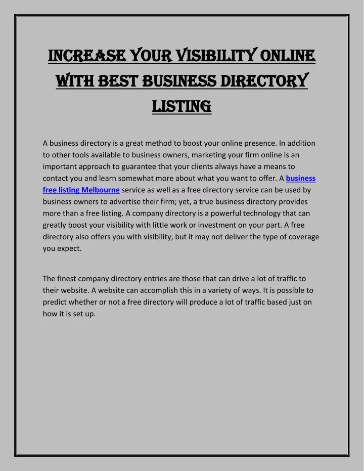 PPT - Increase Your Visibility Online With Best Business Directory ...