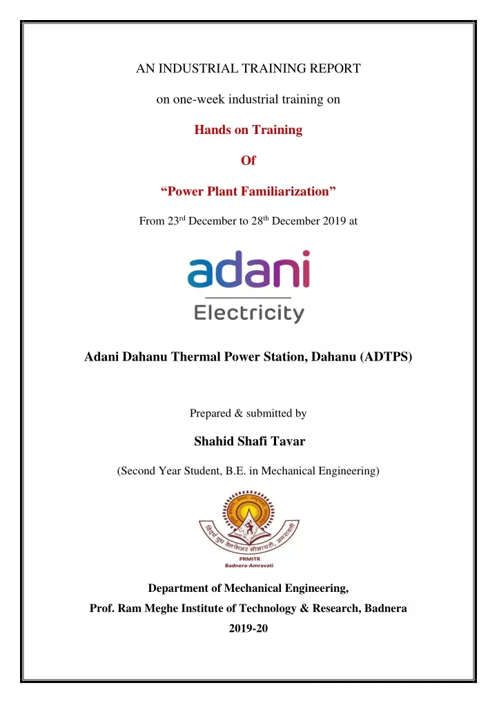 PPT - Industrial Training Report - Power Plant Familiarization ...