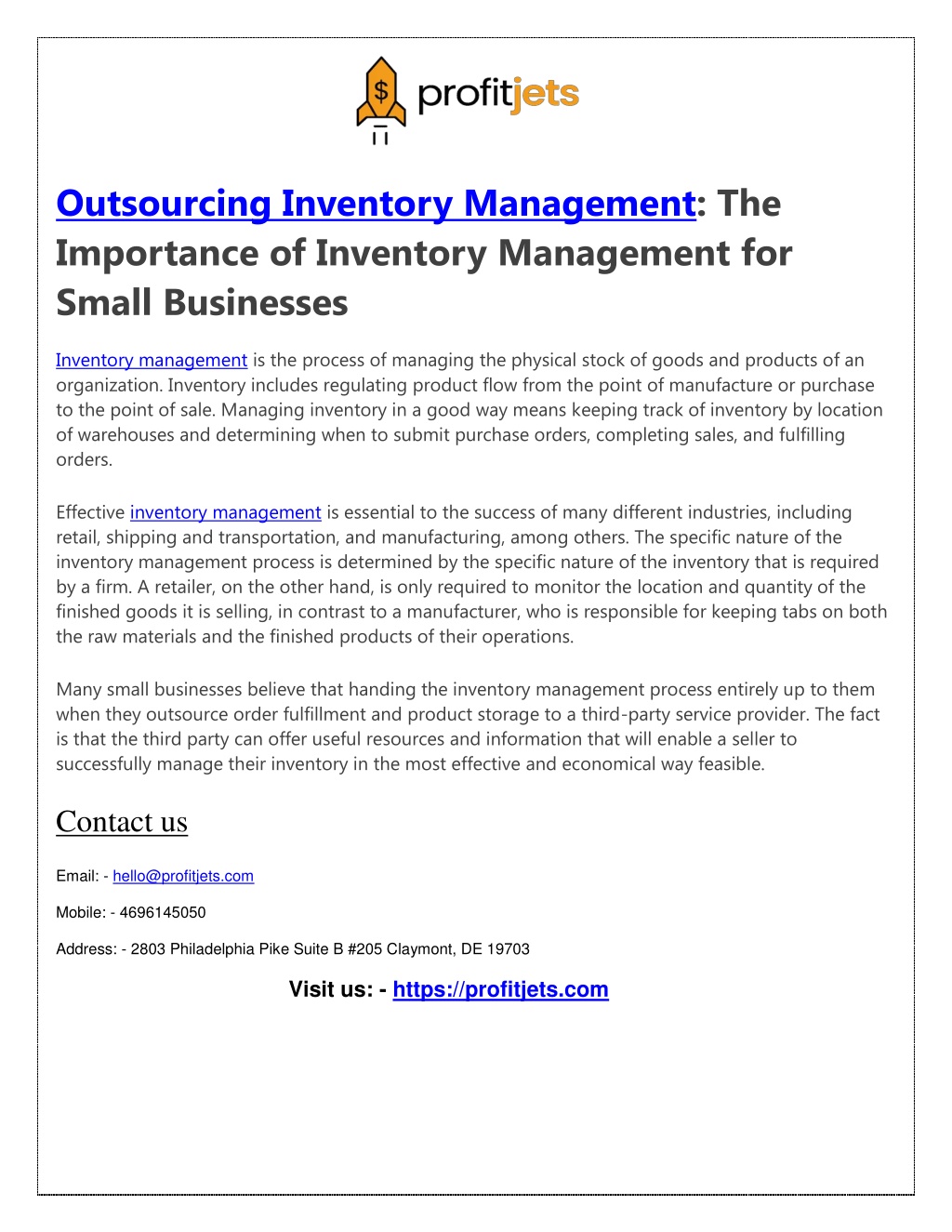 PPT - Profitjets Outsourcing Inventory Management PowerPoint ...