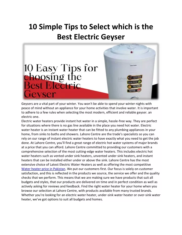 PPT - 10 Simple Tips to Select which is the Best Electric Geyser ...